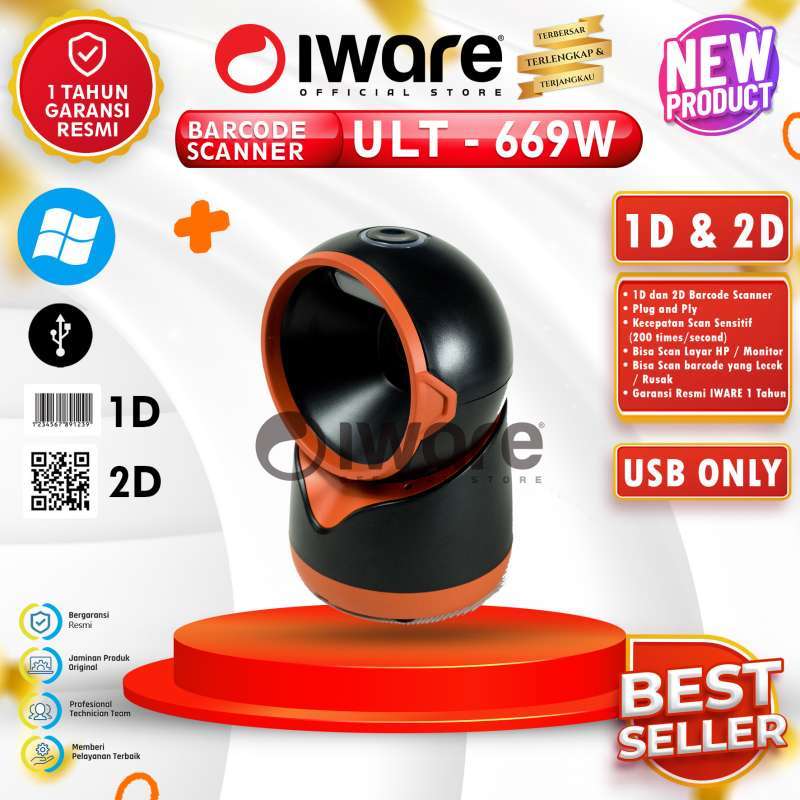 Jual Iware Scanner Barcode Ult-669w 2d Omni Laser Duduk Usb E-faktur Qr ...