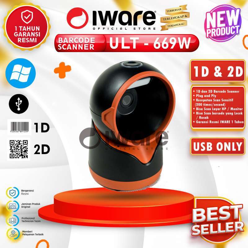 Jual Iware Scanner Barcode Ult-669w 2d Omni Laser Duduk Usb E-faktur Qr ...