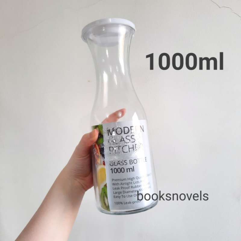 Jual Glass Pitcher Server Botol Minuman Air Kaca Besar Carafe Tutup 1 ...