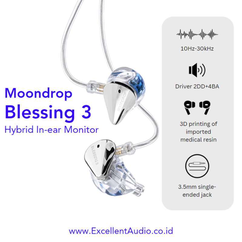 Promo Moondrop Blessing 3 Blessing-3 Blessing3 Hybrid In-ear Monitor 2dd+4ba Diskon 23% Di ...