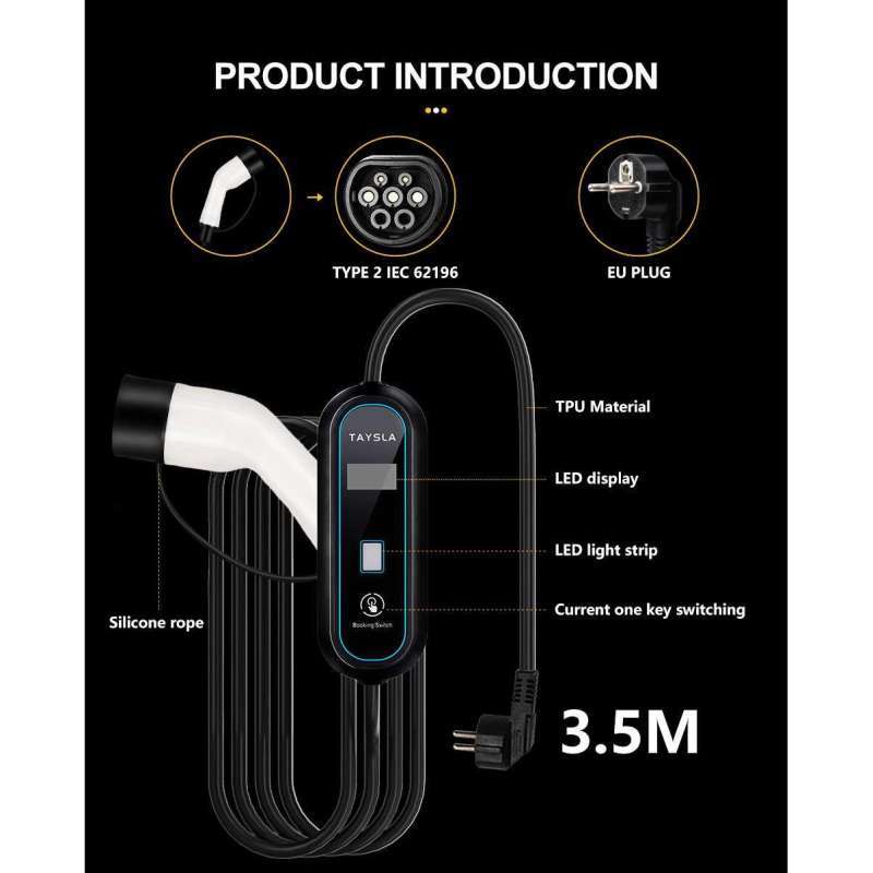 Jual Taysla Charger Mobil Listrik Ev Led 16a 3.5kw Eu To Type 2 Female ...