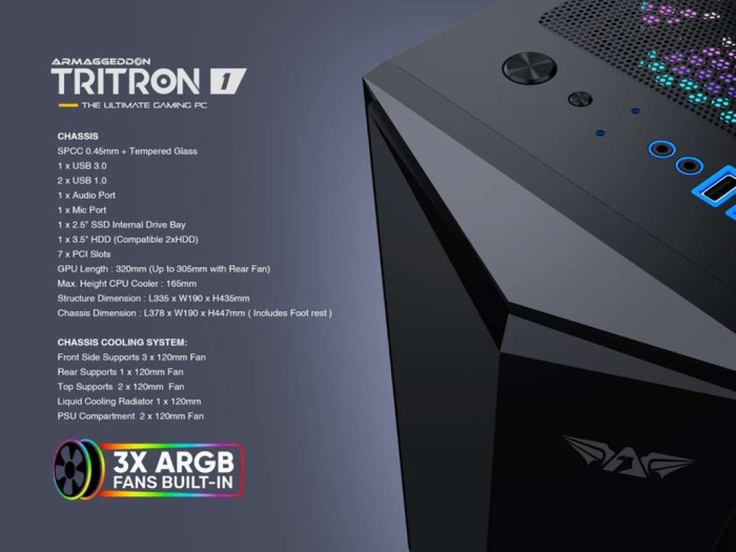 Jual Casing Pc Gaming Armaggeddon Tritron 1 Atx With Rgb Fan - Black Di ...