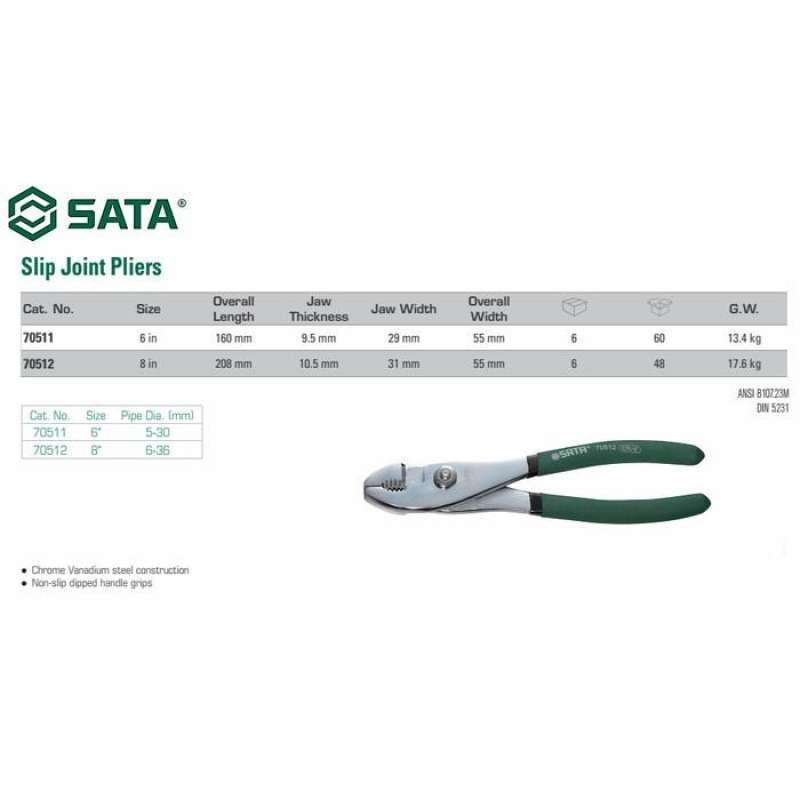 Jual Tang Slip Joint 6 Inch - Slip Joint Pliers 70511 Sata Tools Di ...