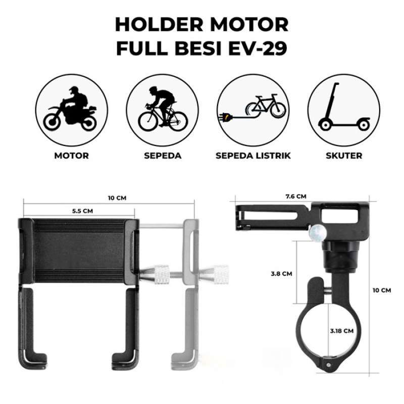 Promo Holder Hp Stang Motor Full Besi Dudukan Penyangga Handphone Rotate 360 Derajat Phone Stand ...