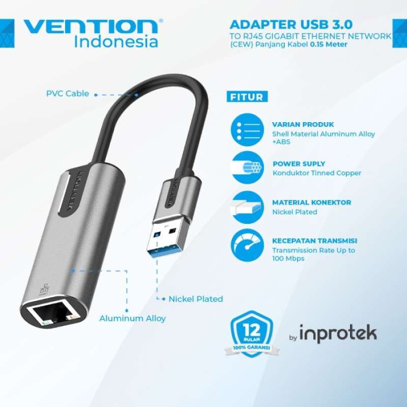Jual Vention Usb To Lan Rj45 Ethernet Usb To Rj45 Adapter - Gbe - Cew ...