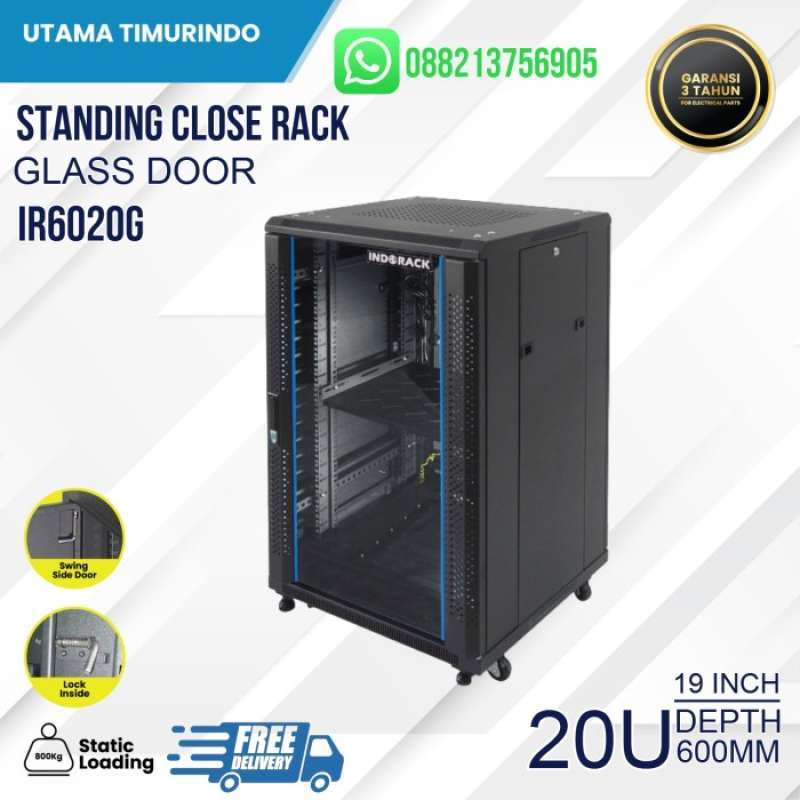 Jual Rack Server Indorack Glass Door Ir6020g Close Rak 20u Depth 600mm ...