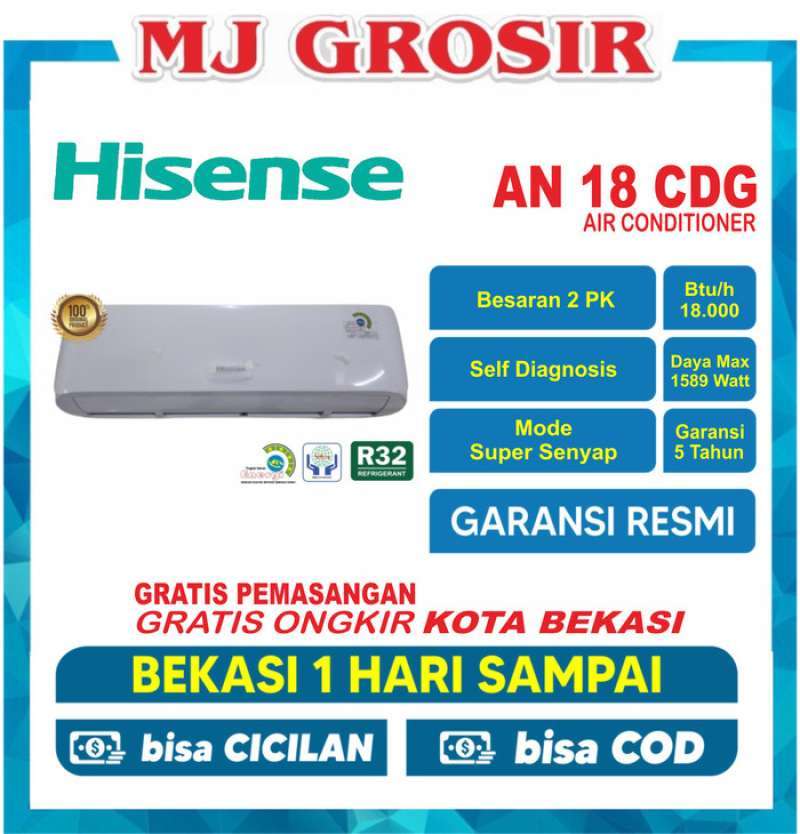 Promo Ac Hisense An 18 Cdg Ac 2 Pk + Pasang R32 An18cdg Low Watt Diskon ...