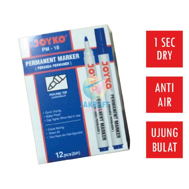Jual Spidol Permanent Marker (biru) Joyko Pm-18 Anti Air Segala ...