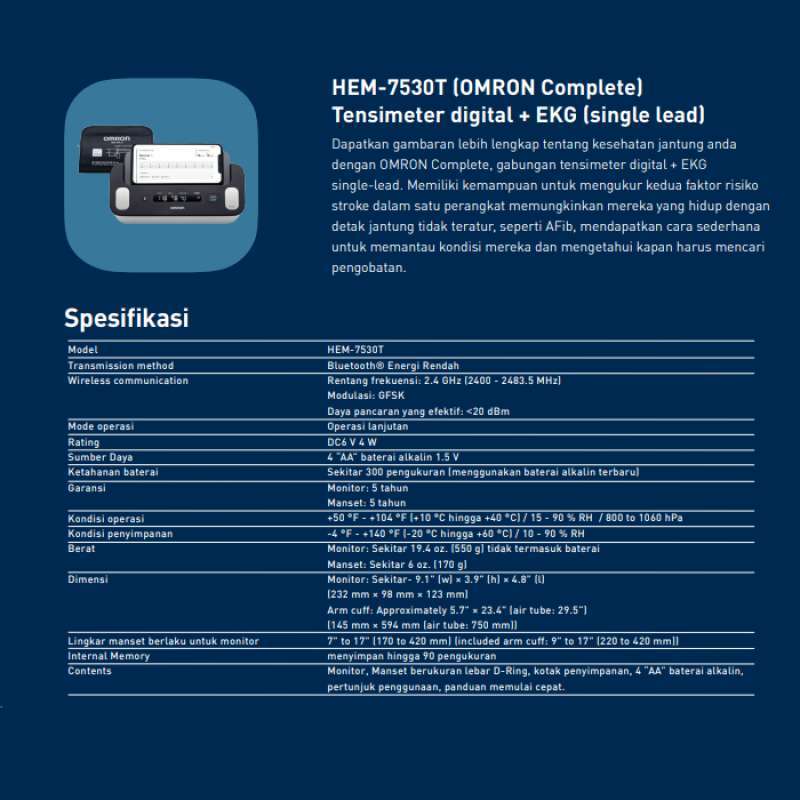 Jual Omron Bpm Hem-7530t (omron Complete) Tensimeter Digital + Ekg Di Seller Omron Official ...