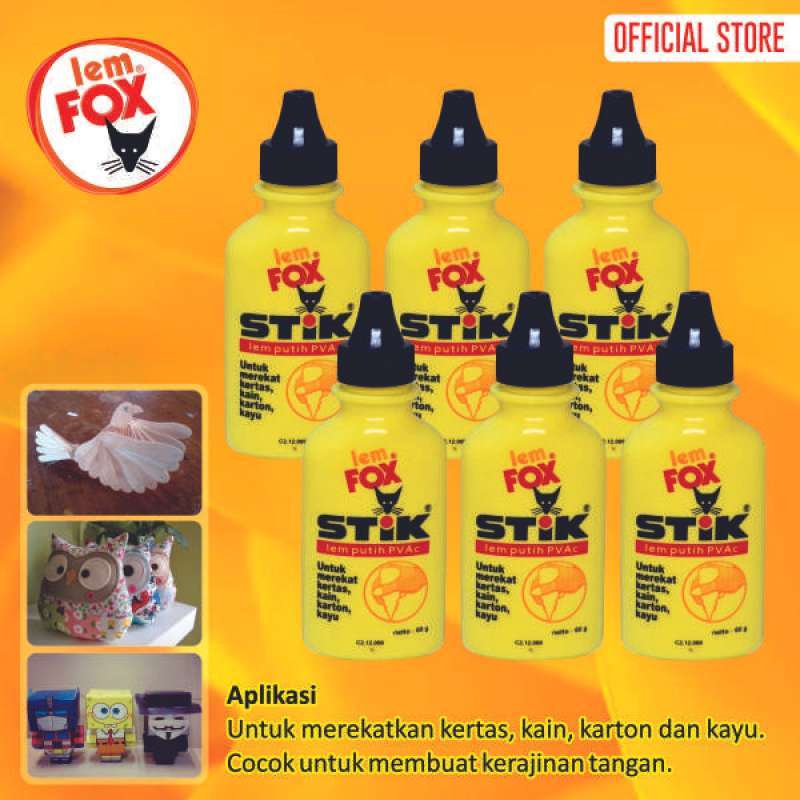 Jual Lem Fox Lem Kertas Stik Pvac Botol 60 Gram Bundling 6 Pcs Di ...