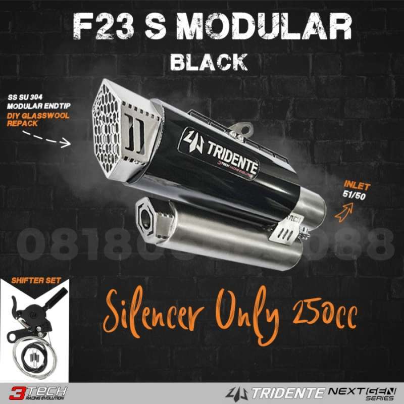 Promo Silencer Only Knalpot 3 Suara Tridente F23 Modular For Motor 200-250cc Diskon 23% Di ...