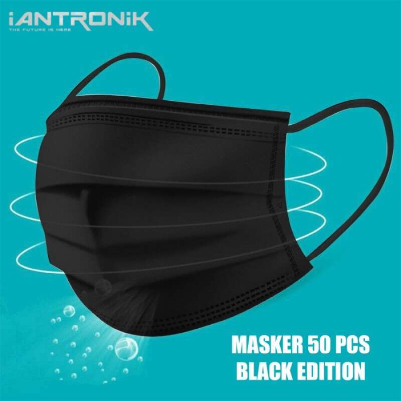Promo Masker Hitam 3 Ply 3ply Earloop Medical Grade - 50pcs Black ...