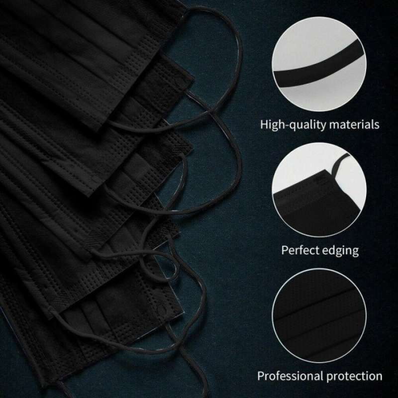 Promo Masker Hitam 3 Ply 3ply Earloop Medical Grade - 50pcs Black ...