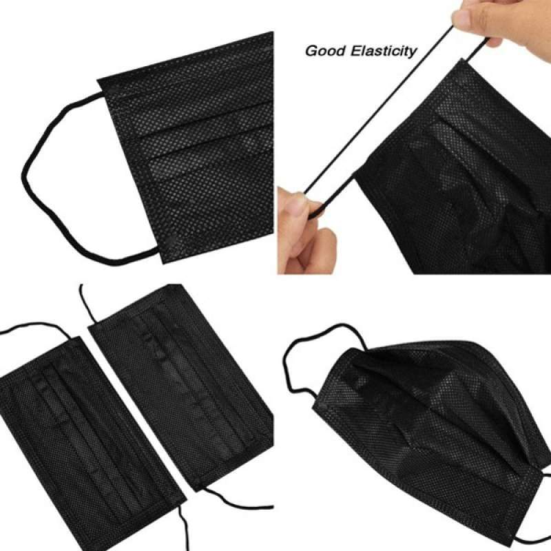 Promo Masker Hitam 3 Ply 3ply Earloop Medical Grade - 50pcs Black ...