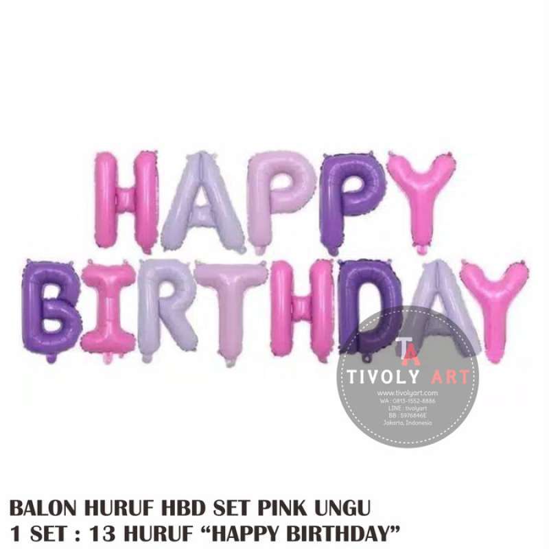 Promo Balon Huruf Happy Birthday Set Pink Ungu / Balon Hbd Set Pink ...