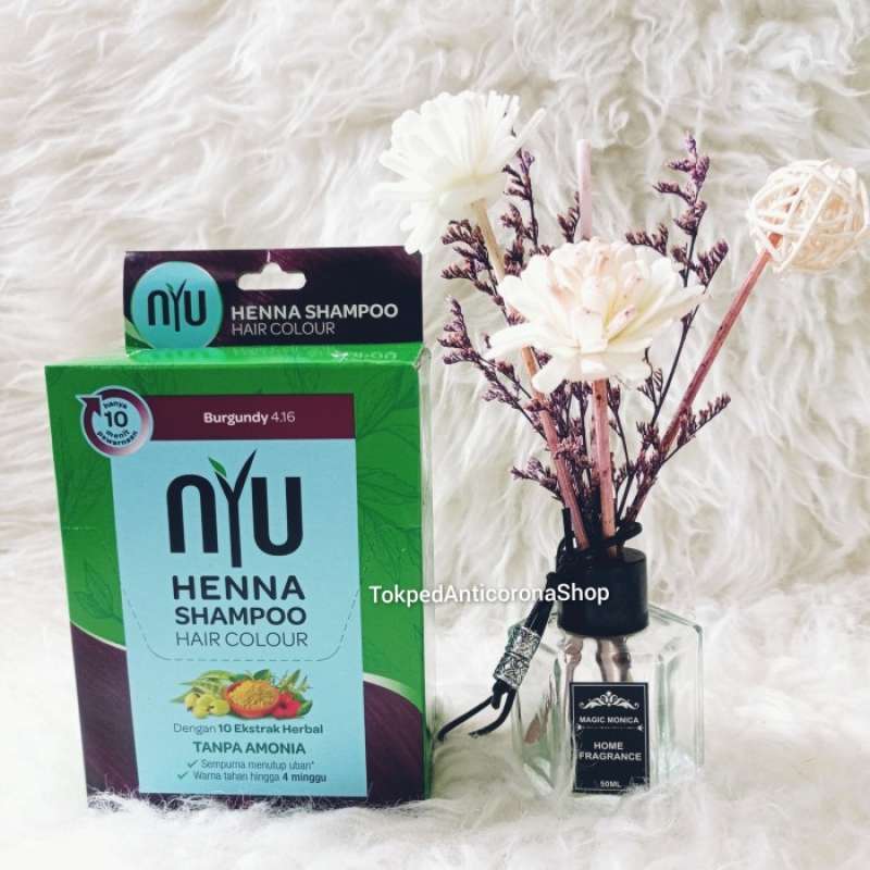 Jual Nyu Henna Shampoo Hair Colour 1 Box Isi 4 Sachet - Natural Black ...