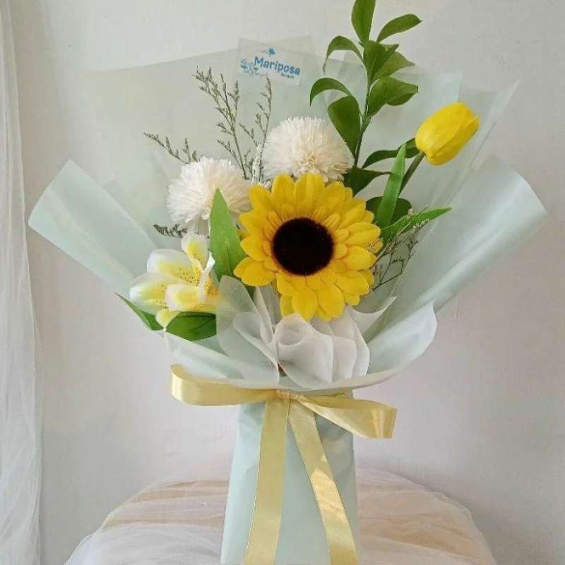 Jual Buket Bunga Artificial Flower Tulip With Dried Soft Pastel Blue Di ...