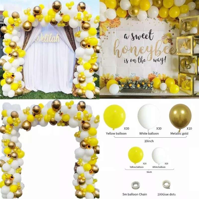 Jual Paket Balon Garland Latex Tema Honey Bee Lebah Kuning Putih Gold ...