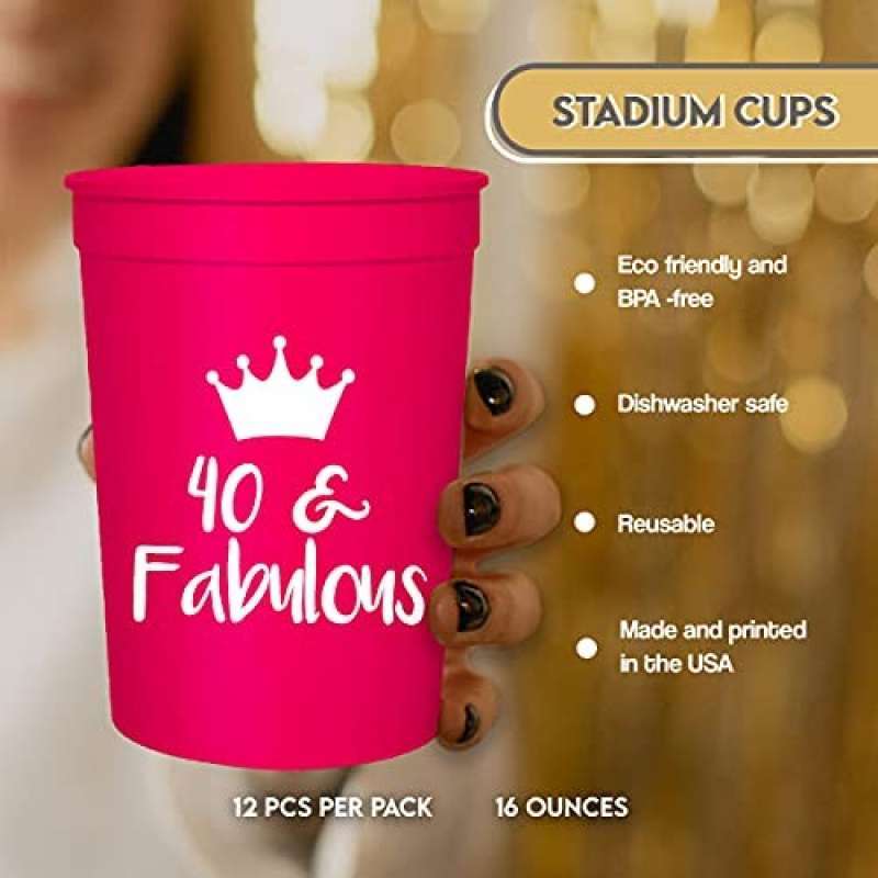 Jual Forty And Fabulous 40th Birthday Party Cups, Set Of 12, 16oz Di ...
