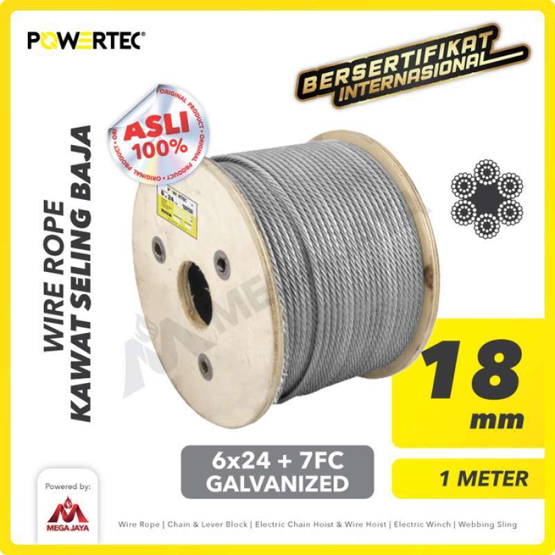 Jual Wire Rope / Kawat Seling Baja 6x24 7fc 18mm Galv Powertec - 1 Meter Di Seller Raindrop ...