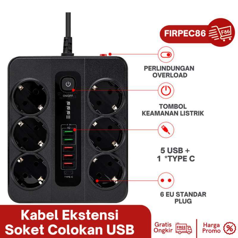 Jual Power Socket Electric Se6403 4 Usb 6 Colokan - Q8 Putih Di Seller ...