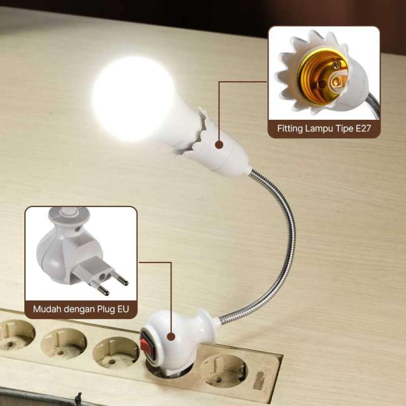 Jual Himiss Fitting Lampu Flexible Led Light Bulb E27 Plug Eu 220v Hm2 ...