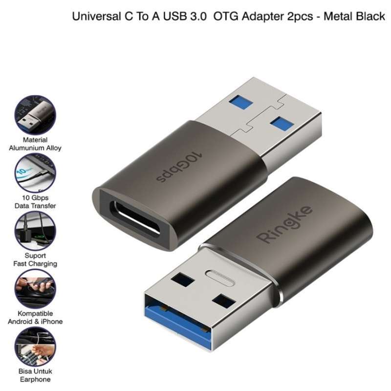 Promo Ringke C To A Usb 3.0 Otg Adapter 2pcs Metal Black Usb Type C ...
