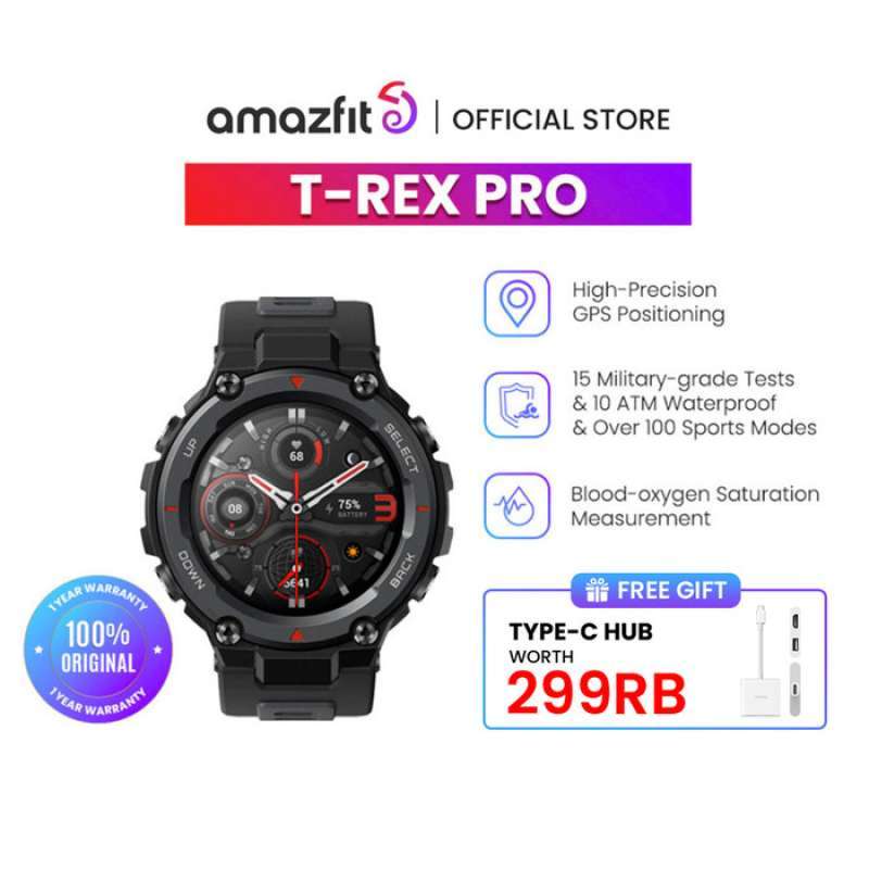 Jual Amazfit T-rex Pro Smartwatch Gps 10 Atm Jam Tangan 100+ Sports ...
