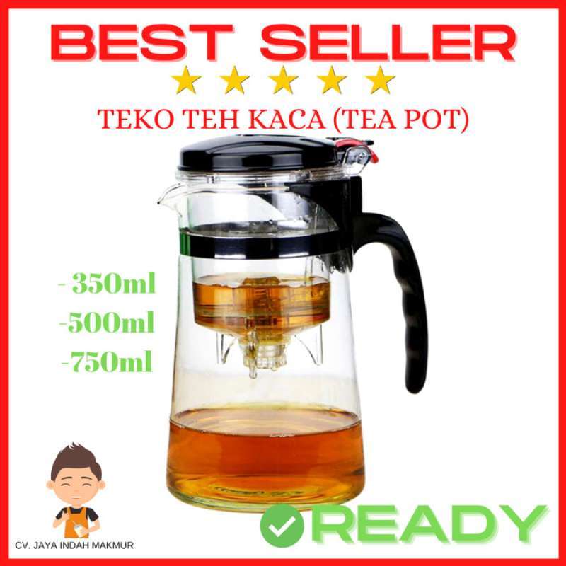 Jual Teko Teh Kaca Teapot With Button Stainless Mesh Filter Teko Seduh ...