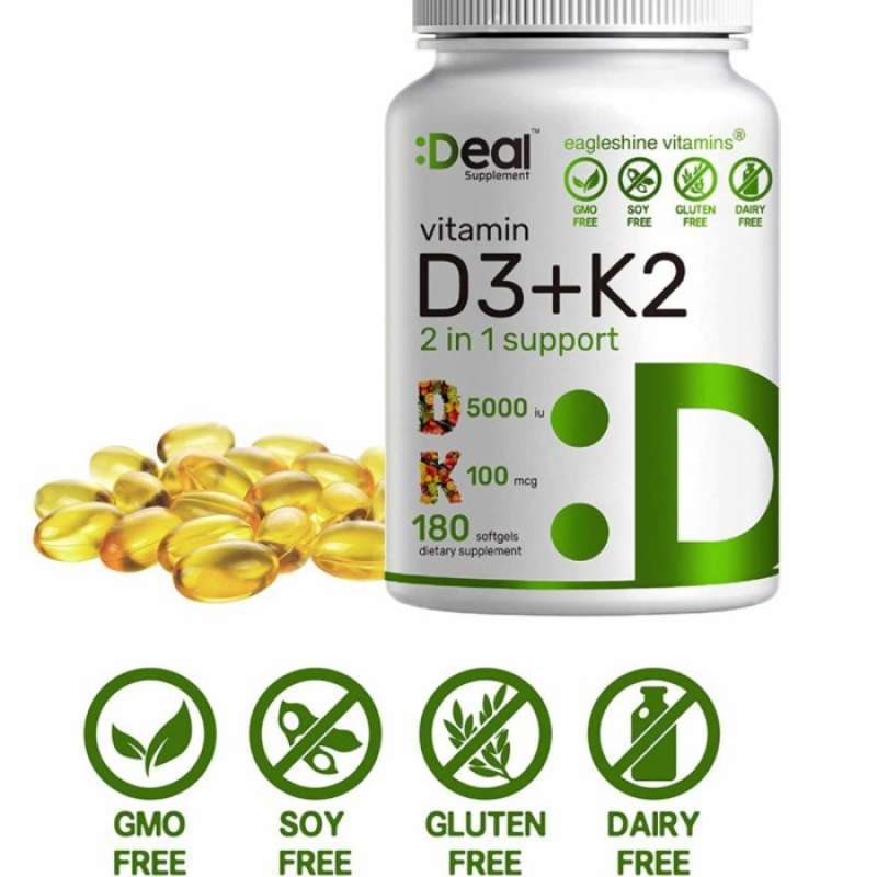 Promo Deal Vitamin D3 5000iu + K2 100mcg 180 /mk 7 Mk 4 100mcg Gluten ...