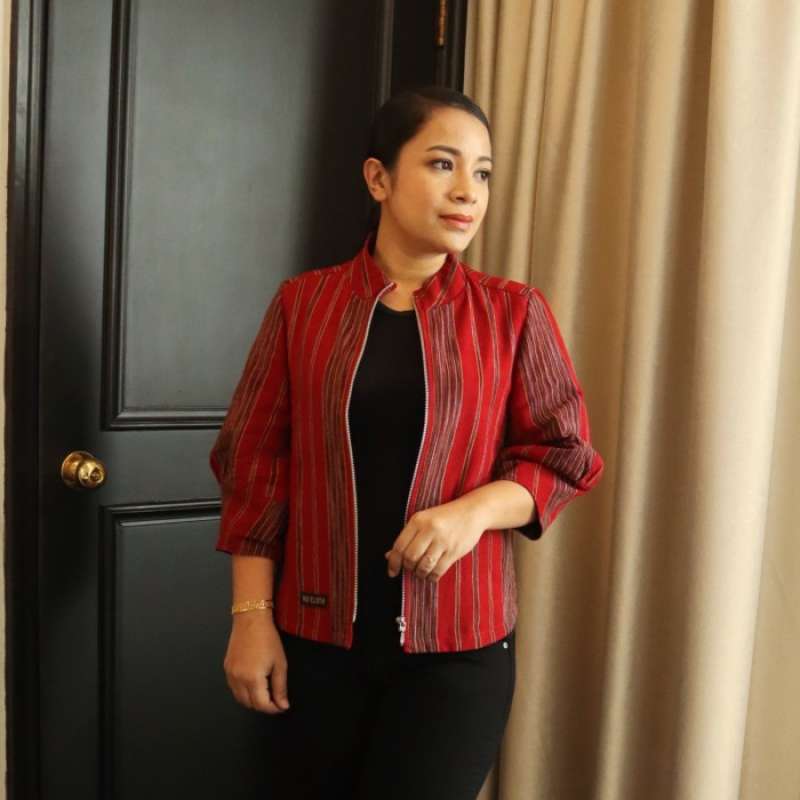 Jual Outer / Jacket Etnik Tenun Ulos Tobu Tobu Asli Merah Model : Ika ...