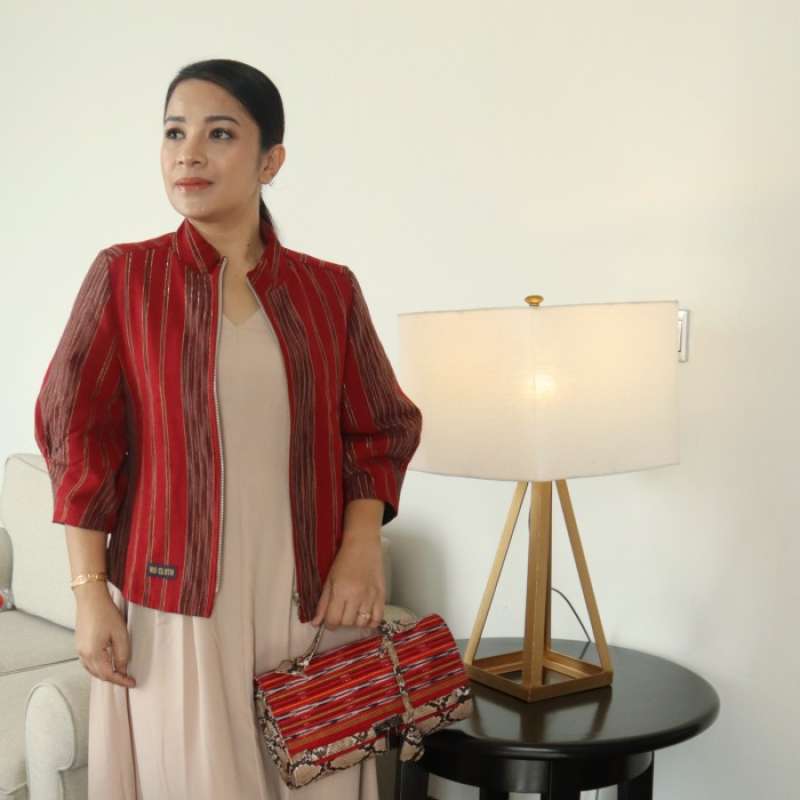 Jual Outer / Jacket Etnik Tenun Ulos Tobu Tobu Asli Merah Model : Ika ...