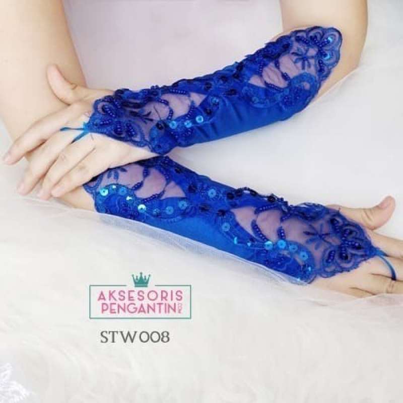 Jual Sarung Tangan Pesta Lace Brokat Biru Wedding Gloves Wanita Stw008 ...