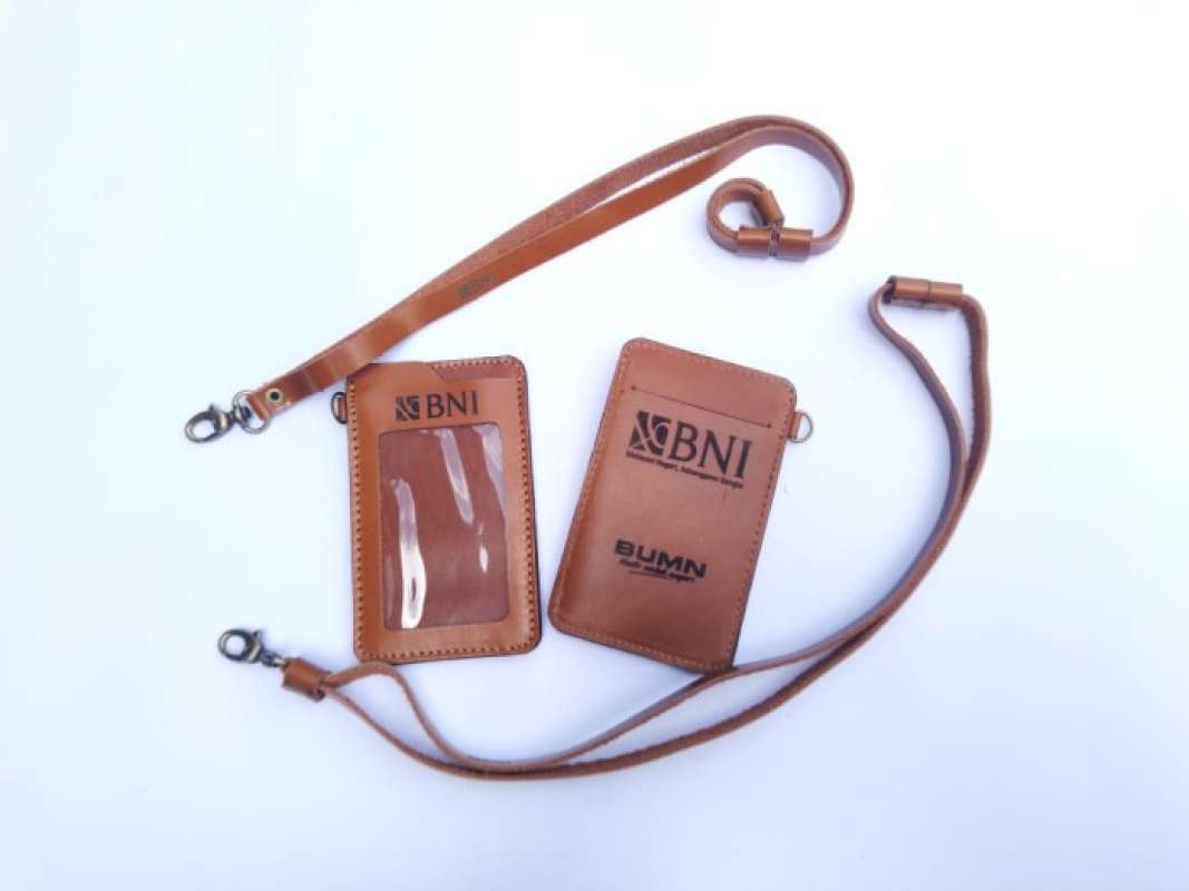 Promo Name Tag Id Card Holder Logo Bni Kulit Asli Free Lanyard Diskon ...