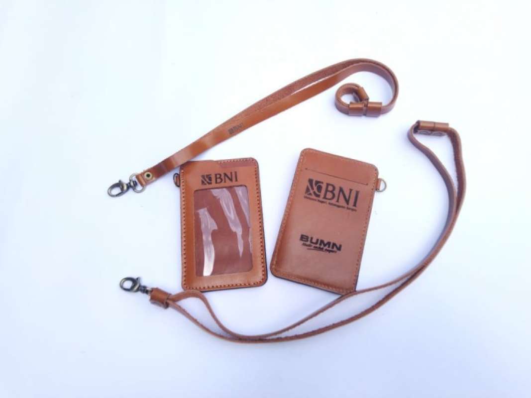 Promo Name Tag Id Card Holder Logo Bni Kulit Asli Free Lanyard Diskon ...