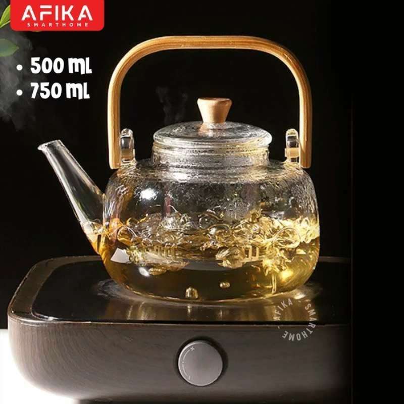 Promo Teko Kaca Tahan Panas Cerek Gagang Kayu Glass Teapot Japanese ...