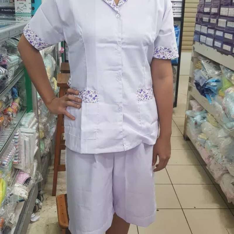 Jual Sandrina Baju Suster Kulot S/m/l/ Putih Kerah Bunga Seragam Suster ...