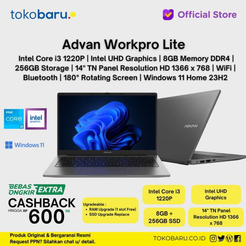 Jual Laptop Advan Workpro Lite I3-1220p 14inch Ram 8gb & Ssd 256gb ...