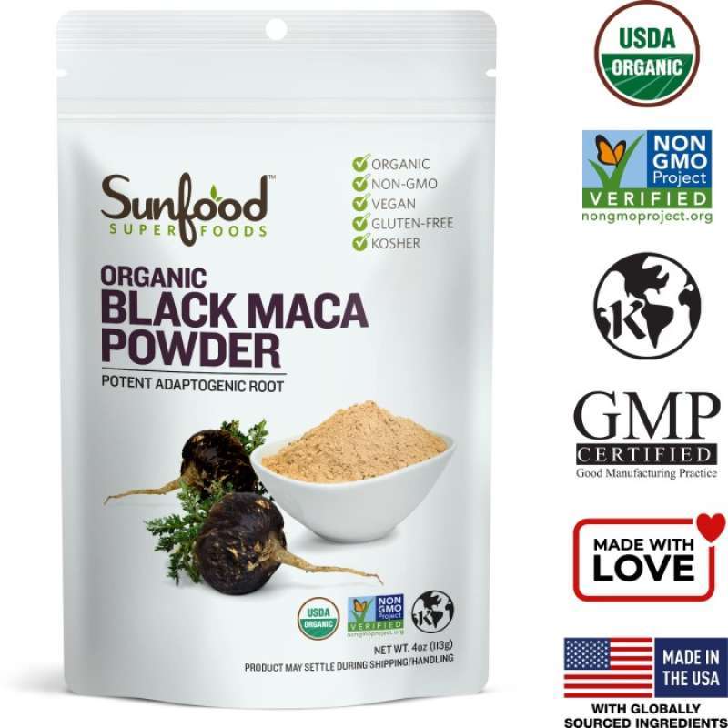 Promo Sunfood Organic Black Maca Root Powder 100% Pure 113 Gram ...