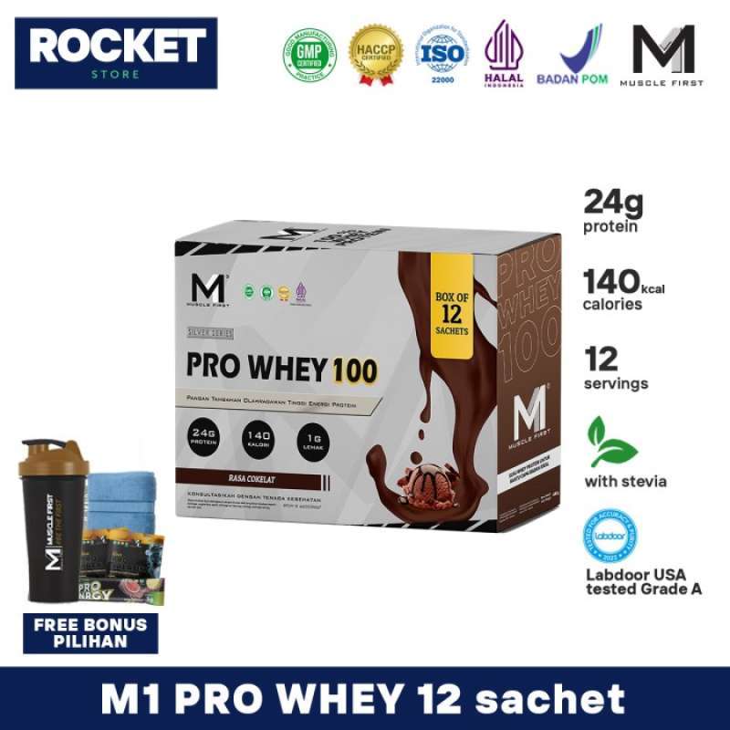 Promo Muscle First M1 Pro Whey Protein 100 Kemasan Box Isi 10 Sachet ...