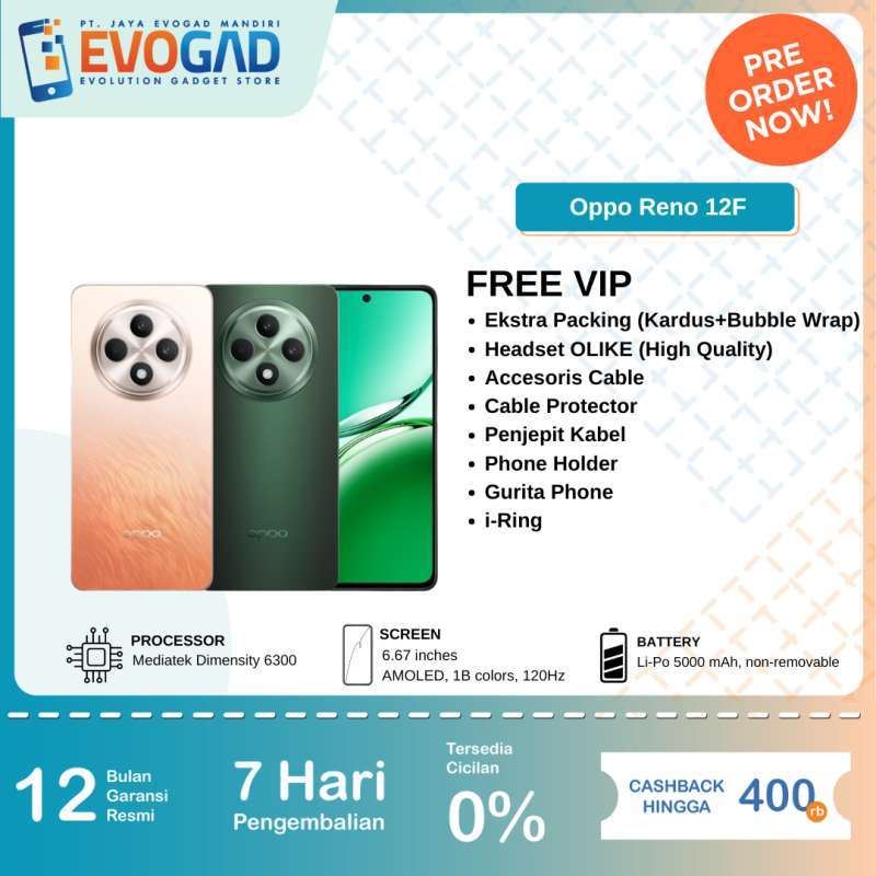 Jual Reno 12f 5g 12/256gb & 12/512gb Nfc, Mediatek Dimensity 6300 50 Mp ...