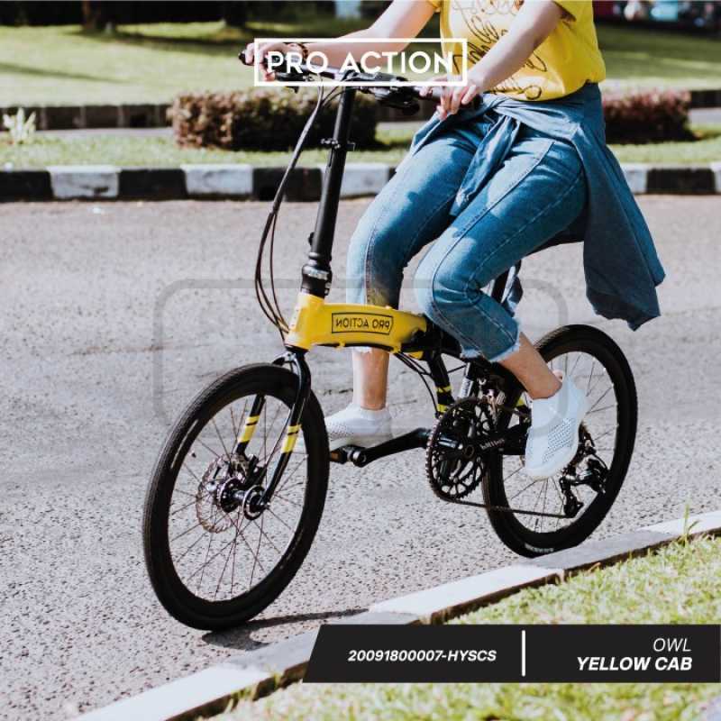 Promo Folding Bike Pro Action Owl Series Yellow Cab 20 Inch 2020 Diskon ...