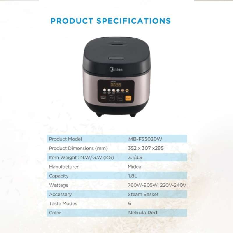 Promo Midea 1.8l Digital Rice Cooker Mb-fs5020w Magic Com 6 Mode Masak ...