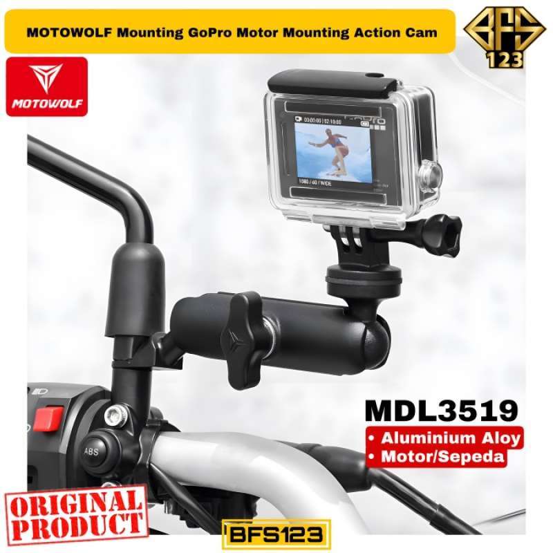 Jual Motowolf Mounting Gopro Motor Bracket Stang Spion Mounting Action ...