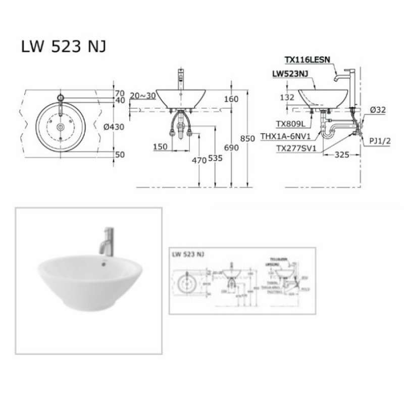 Promo Wastafel Toto Lw 523 Nj / Lw523nj Full Set Kran Dingin Tx123lesn ...