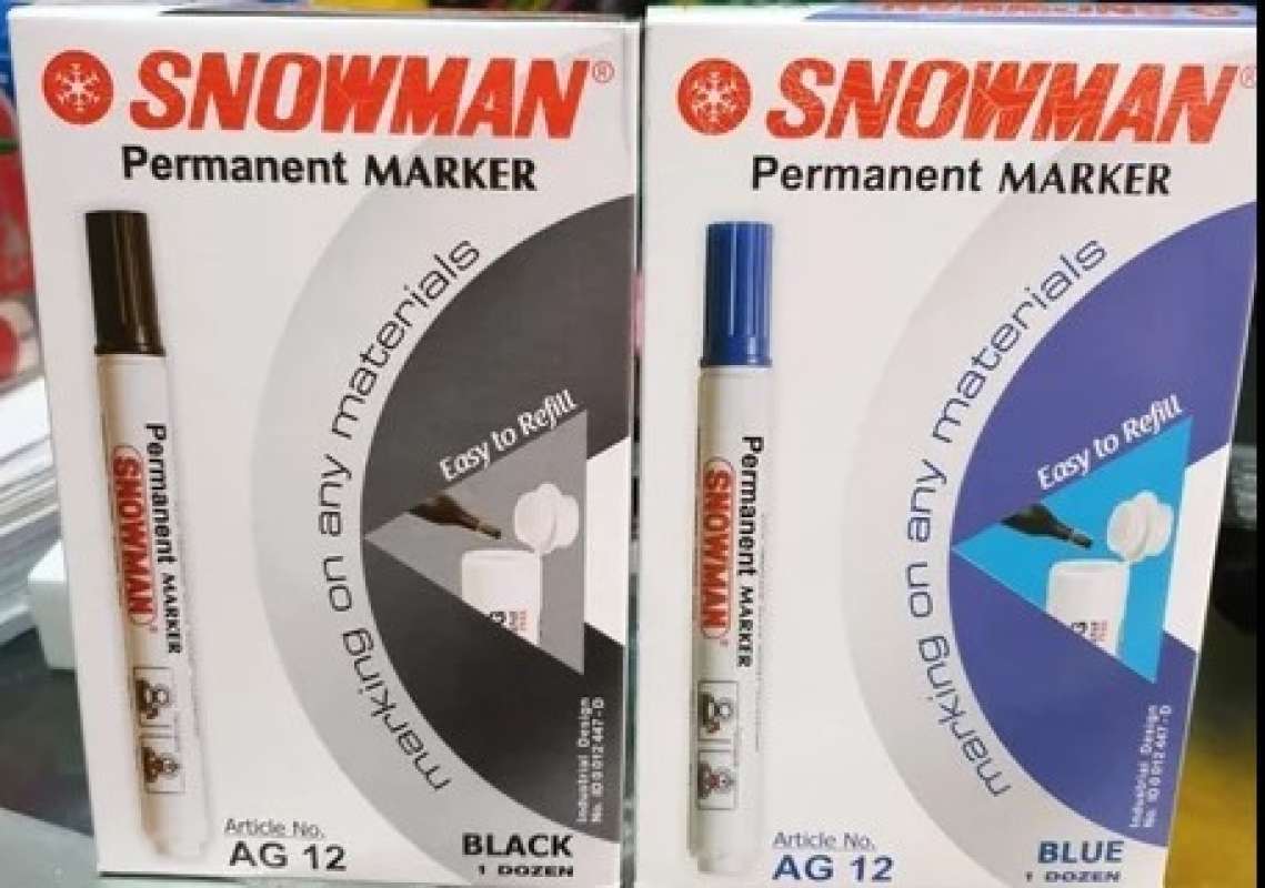 Jual Snowman Spidol Permanent Marker Ag 12 (isi 12) - Hitam Atau Biru ...
