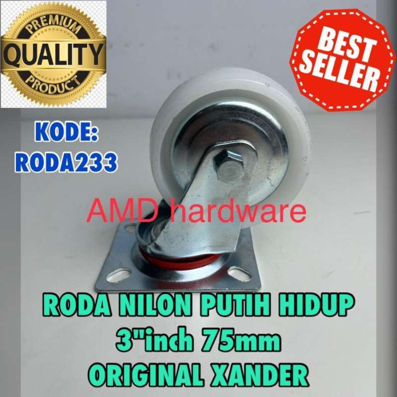 Jual Roda Nylon 3 Inch Rem Hidup Putih Etalase Troli Rak Trolley Nilon ...