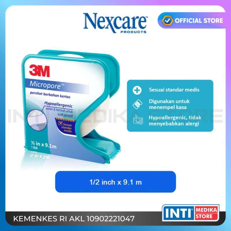 Promo 3m - Plester Kulit Micropore Hypoallergenic 1/2 Inch + Dispenser ...