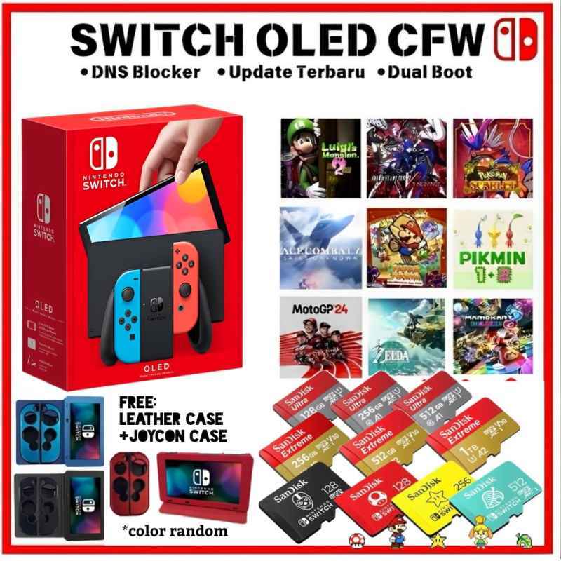 Jual Switch Oled Console Cfw Neon Red/blue,white,red Mario Edition ...