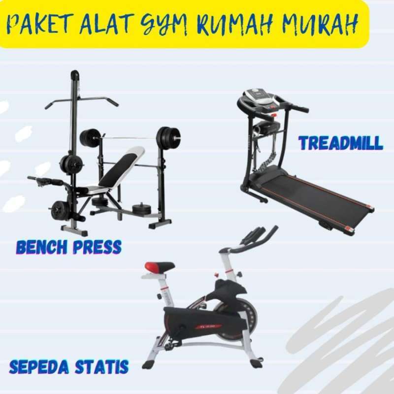 Jual Paket Alat Gym Di Rumah Bench Press Treadmill Dan Sepeda Statis ...